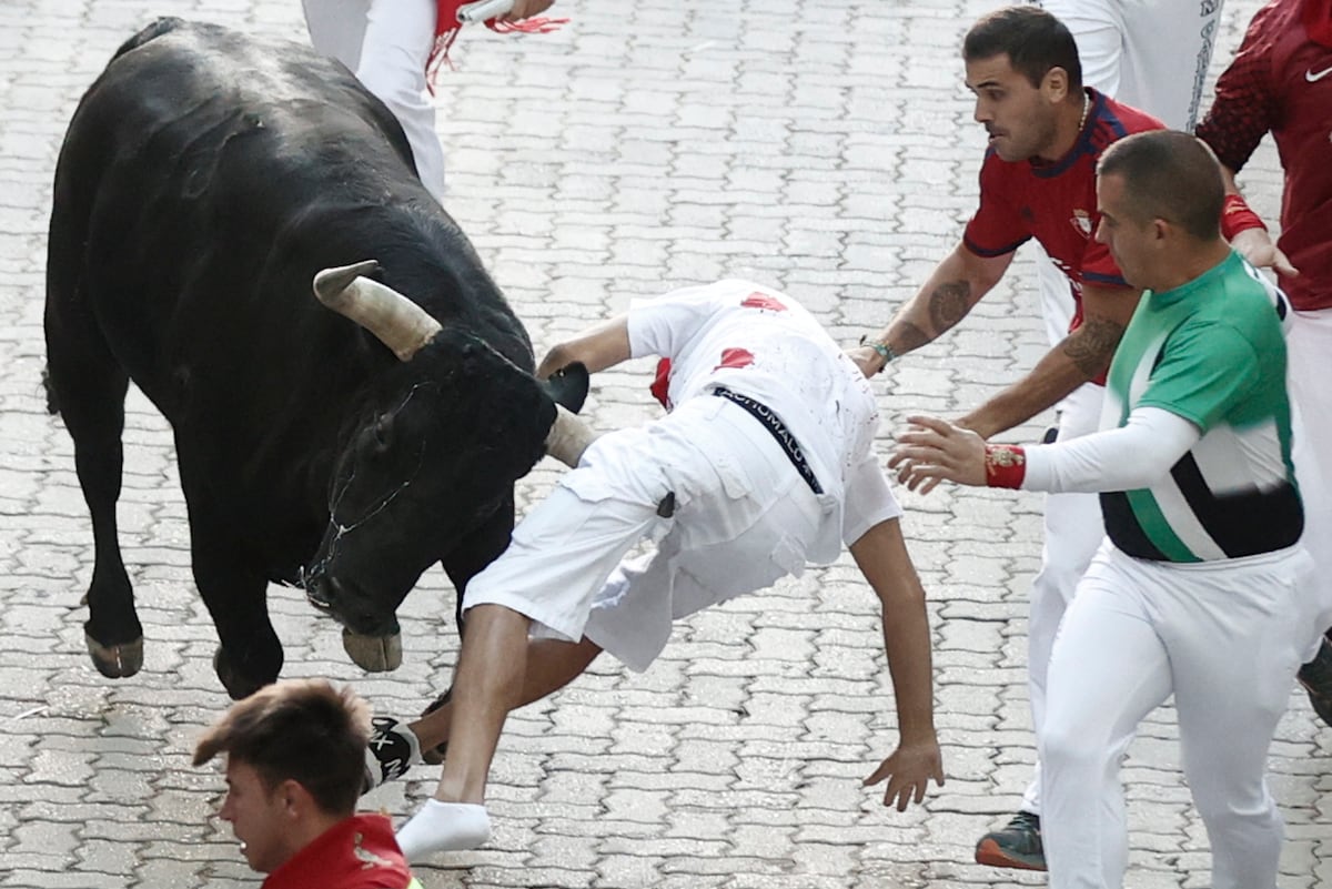 Un corneado en una pierna en el rápido séptimo encierro de San Fermín ...