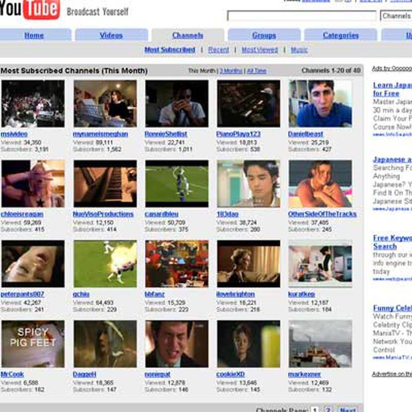 Página de acceso a las distintas secciones del portal de Youtube ...