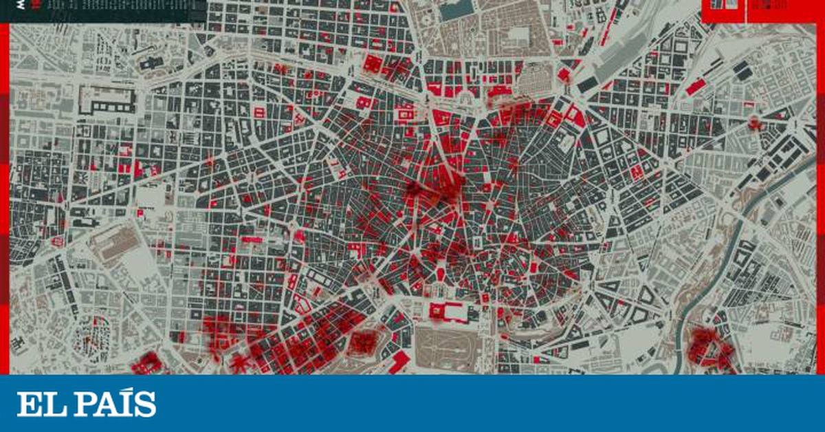 El mapa que muestra los lugares de Madrid bombardeados en la Guerra ...