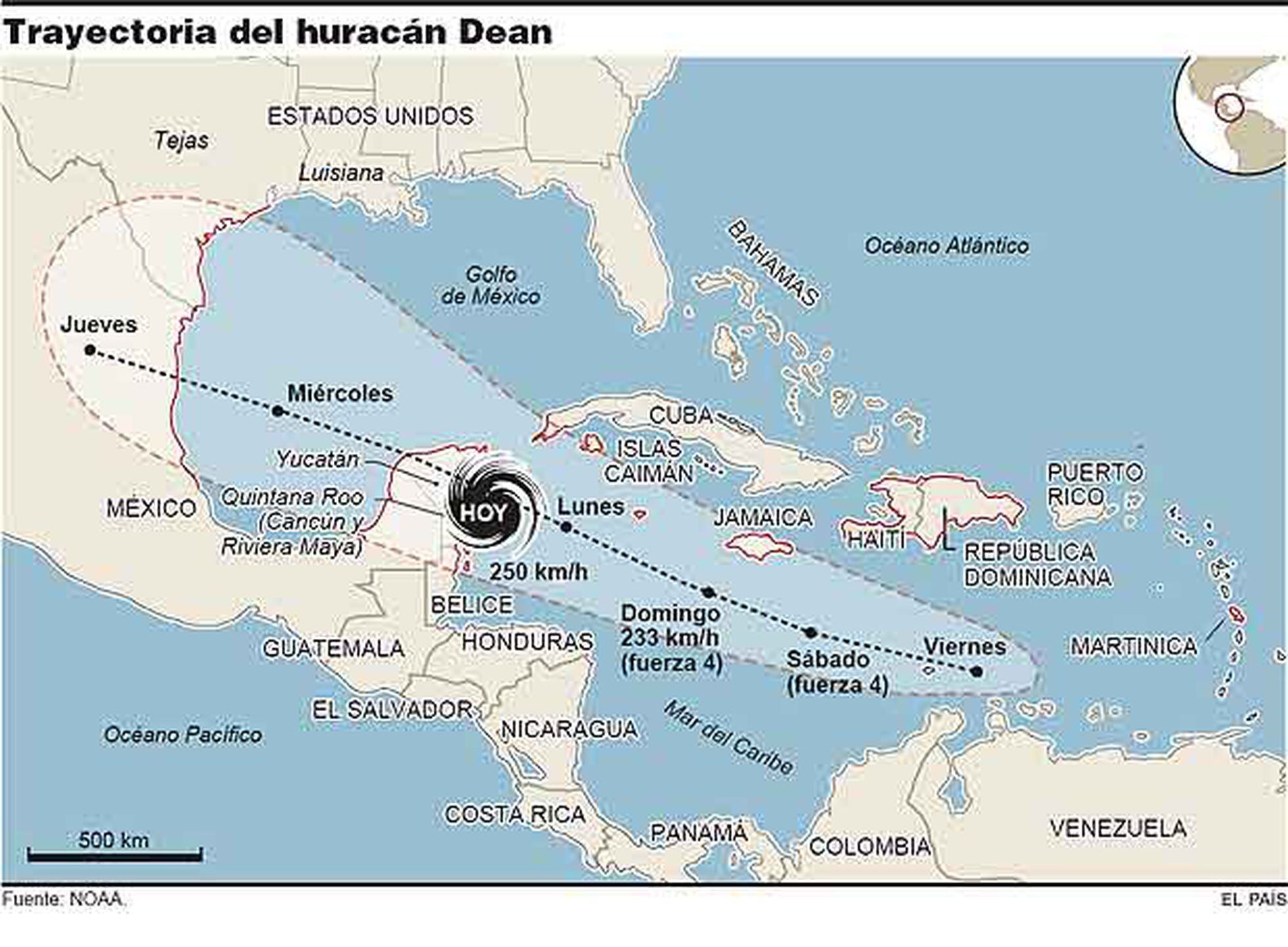 Trayectoria del huracán Dean | Internacional | EL PAÍS