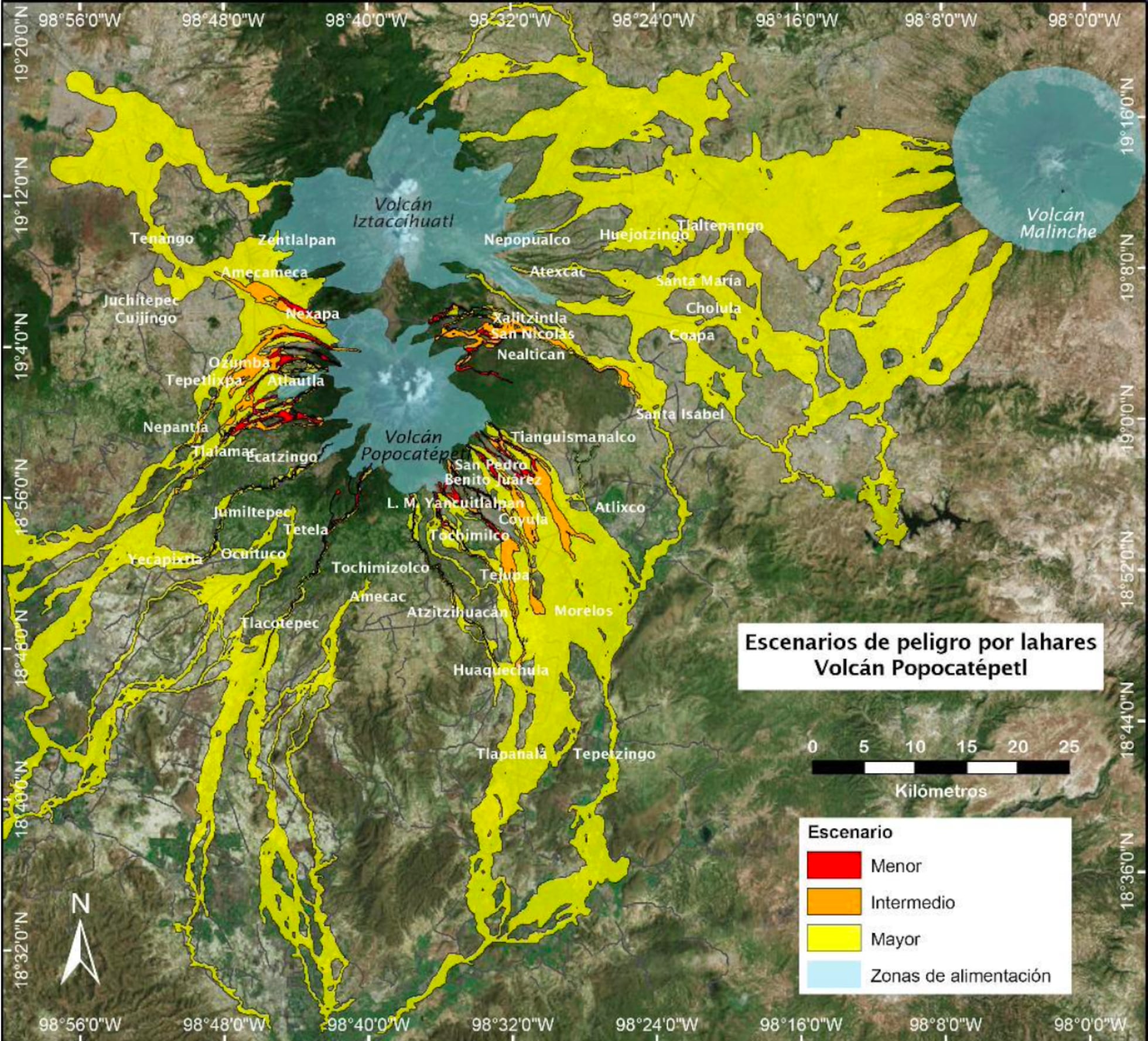 Mapa de riesgos en caso de erupción del volcán Popocatépetl: qué ...