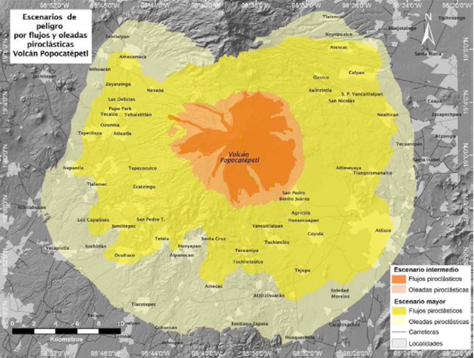 Mapa de riesgos en caso de erupción del volcán Popocatépetl: qué ...