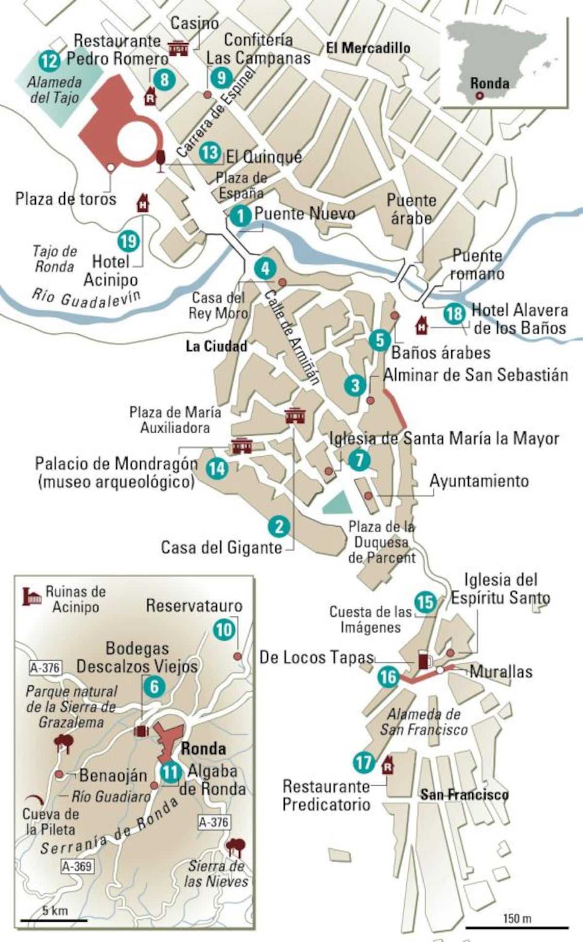 Guide to Ronda: 24 hours in Ronda — the map | Travel | EL PAÍS English