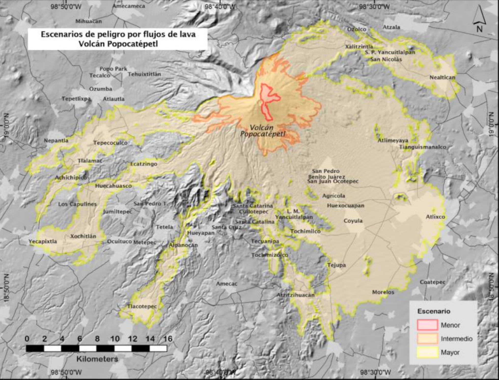 Mapa de riesgos en caso de erupción del volcán Popocatépetl: qué ...
