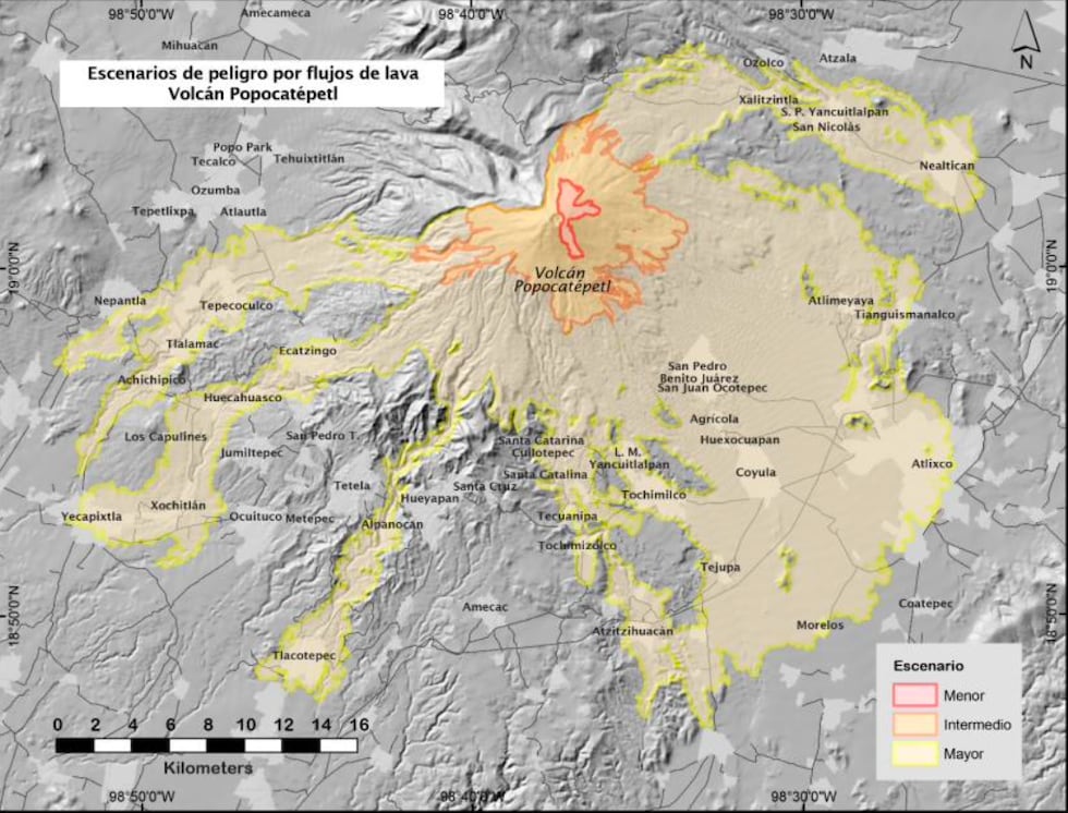 Mapa de riesgos en caso de erupción del volcán Popocatépetl: qué ...