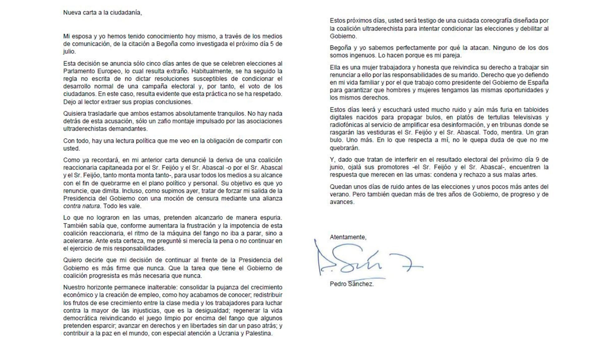 La nueva carta de Pedro Sánchez a la ciudadanía | España | EL PAÍS