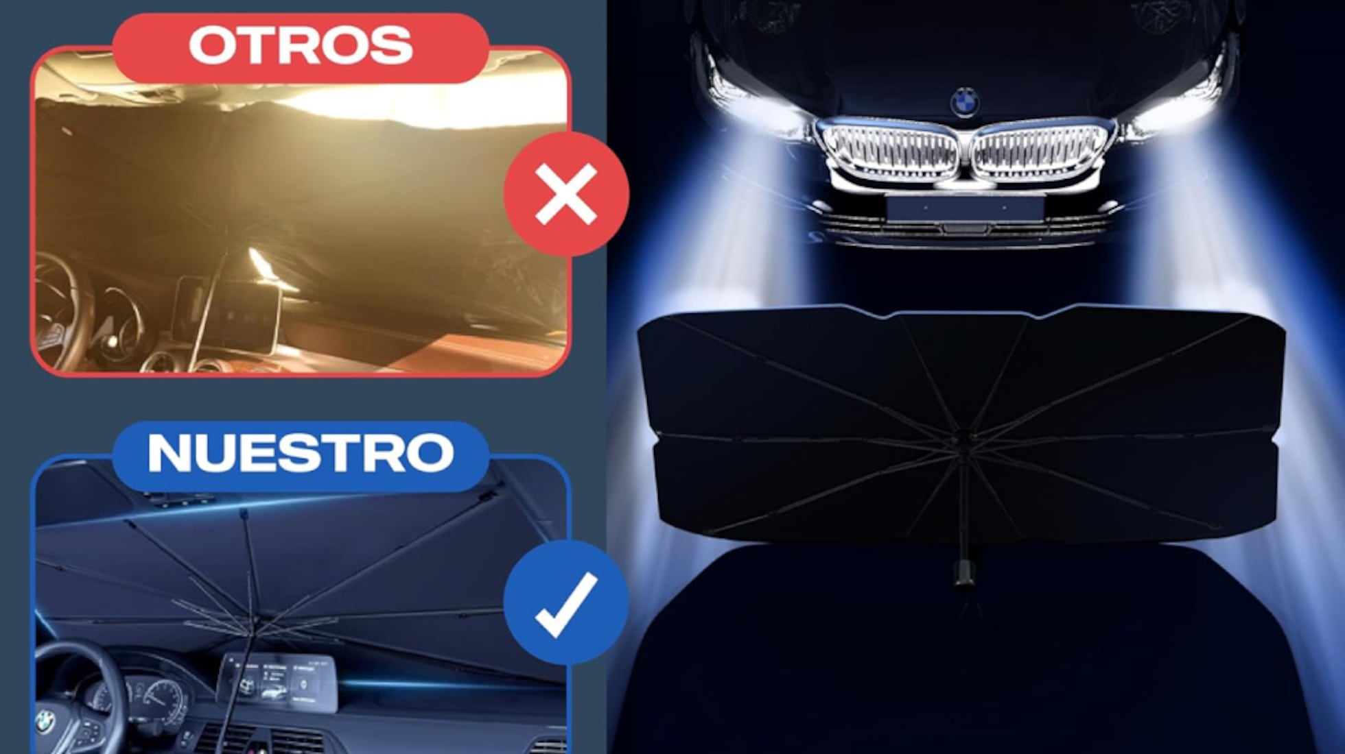 Así es el parasol del coche que se abre como un paraguas y tiene ...