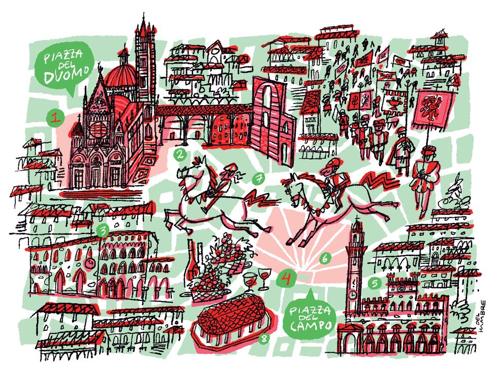 Un mapa ilustrado de Siena y sus dos plazas imprescindibles: la del ...