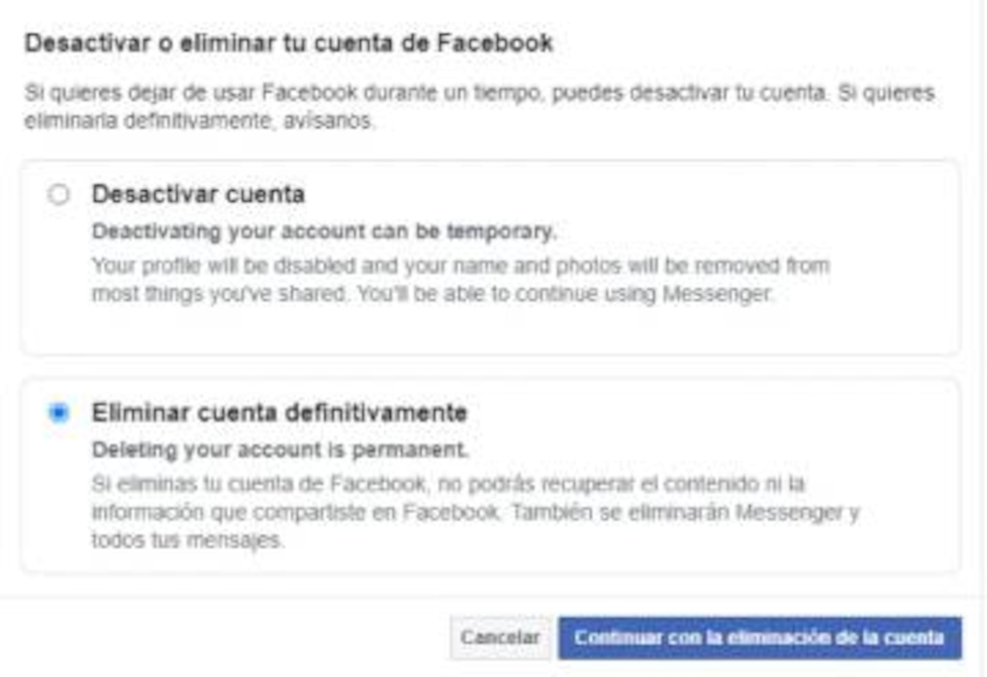 Redes Sociales Cómo eliminar o desactivar tu cuenta de Facebook paso a ...