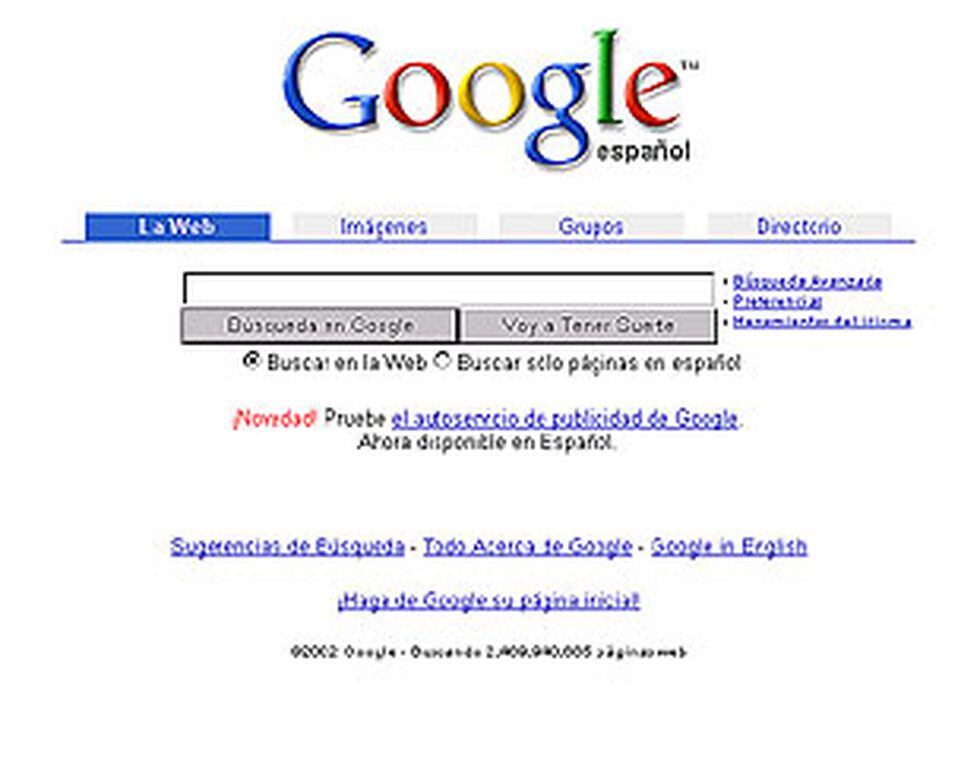 En la imagen, aspecto la página de inicio del buscador Google ...